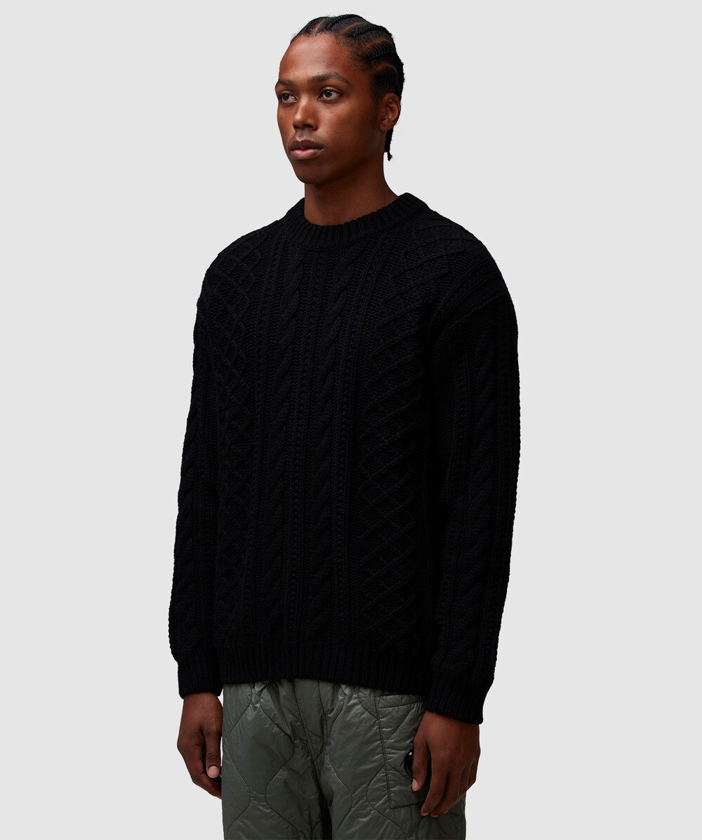 C.P. Company Intarsia logo cable crew knit | BLACK | SEVENSTORE C.P. Company Intarsia logo cable crew knit | BLACK | SEVENSTORE